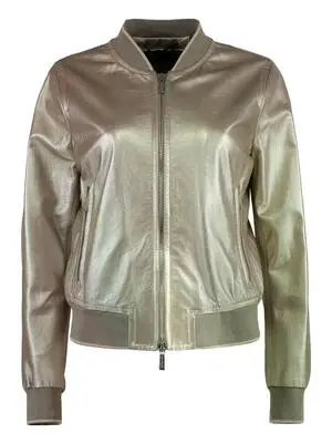 MOORER Metallic-effect Leather Bomber Jacket - Gold