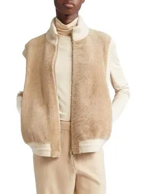 Lafayette 148 New York Genuine Shearling & Camel Hair Vest - Natural