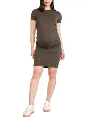 Motherhood Maternity Crewneck Short Sleeve Bodycon Mini Dress - Deep Depths