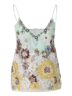 Costarellos Embroidered Lace Sequin Top - Neutrals