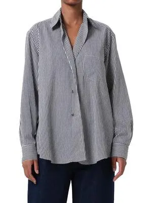 AGOLDE Aris Stripe Button-up Shirt - Solene Stripe Black And White