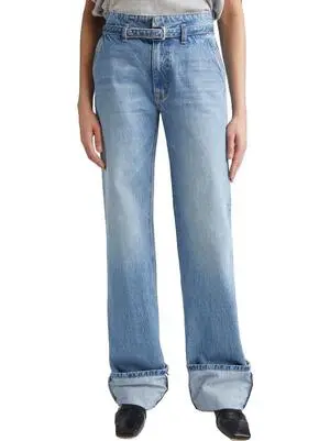 Brandon Maxwell The Alexa Belted Cuffed Straight Leg Jeans - Medium Vintage Wash