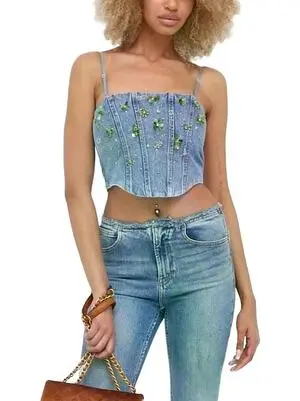 MISS SIXTY Embellished Denim Top