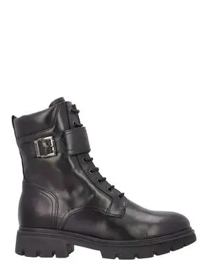 NEROGIARDINI Buckled Lace-up Combat Boots - Black