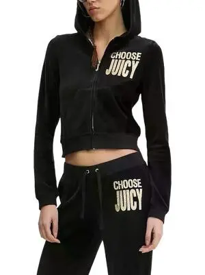 Juicy Couture Hooded Velour Zip-up Top - Black