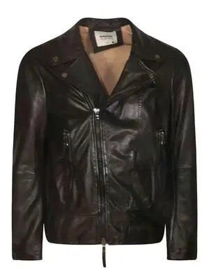 SWORD 6644 Zip-up Leather Biker Jacket - Brown