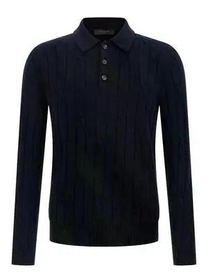 ZANONE Cable-knit Button-placket Polo Shirt Blue