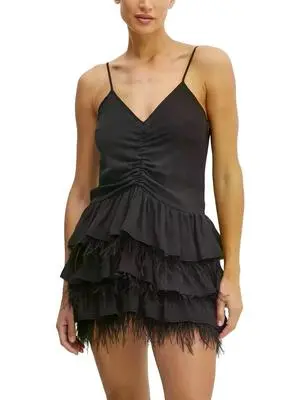 SILVIAN HEACH Ruffled Feather-trimmed Mini Dress - Black