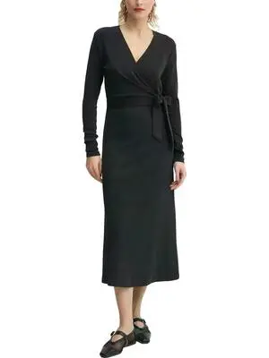 Marc O'polo Wrap-tie Long-sleeve Midi Dress - 888 Deep Night Blue