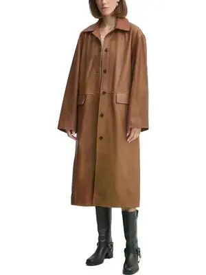 HERSKIND Button-fastening Leather Coat - Brown