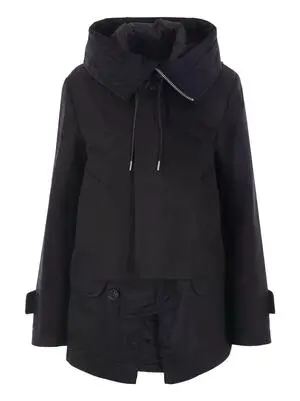 Sacai Hooded Parka Coat - Black