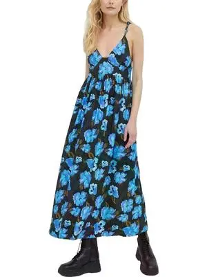 LOVECHILD Floral-print Tie-strap Midi Dress - Black