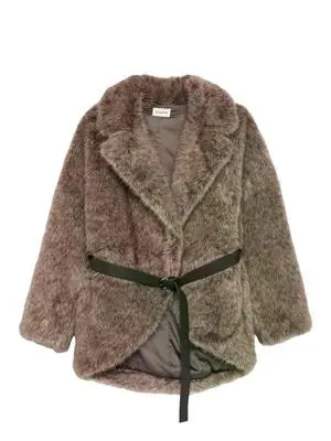 P.a.r.o.s.h Belted Faux Fur Jacket - Brown