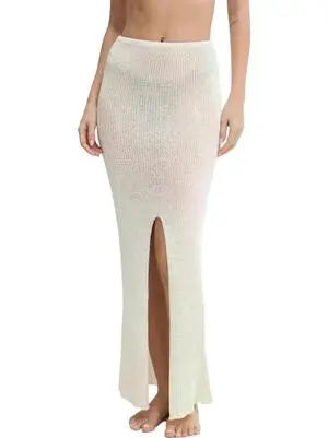 PARAMIDONNA Knitted Front-slit Skirt - White