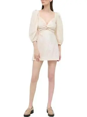 Liviana Conti Puff-sleeve Embroidered Mini Dress - Neutrals