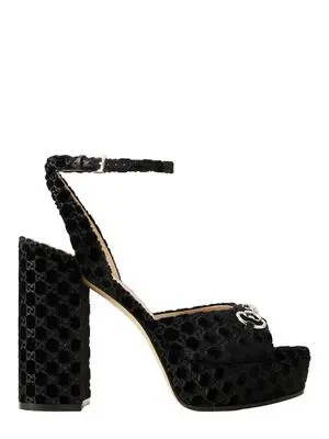 Gucci Horsebit Velvet Jacquard Platform Sandals - Black