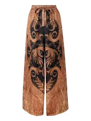 Zimmermann Paisley-print Wide-leg Silk Pants - Black