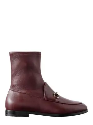 Gucci Jordaan Horsebit Leather Ankle Boots - Burgundy