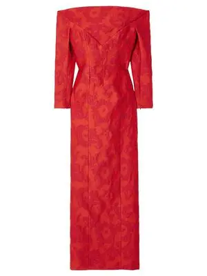 EMILIA WICKSTEAD Zarit Off-the-shoulder Bouclé-jacquard Maxi Dress - Red