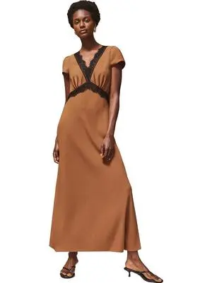 RO&ZO Lace Trim Maxi Dress - Caramel
