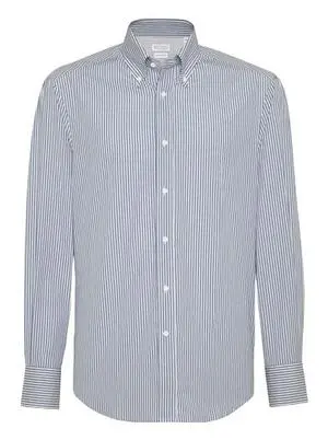 Brunello Cucinelli Striped Poplin Shirt - Azure