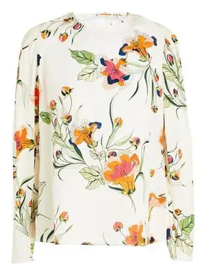 Red Valentino Floral-print Silk Crepe De Chine Blouse With Cutout - Cream