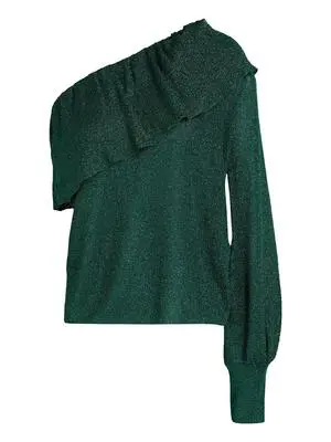 Red Valentino One-sleeve Ruffled Metallic Top - Emerald
