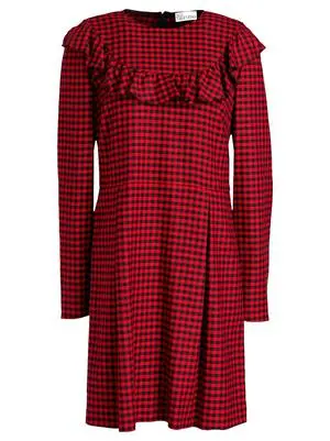 Red Valentino Pleated Gingham Jacquard Mini Dress - Red