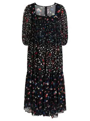 Red Valentino Floral-print Georgette Midi Dress - Black
