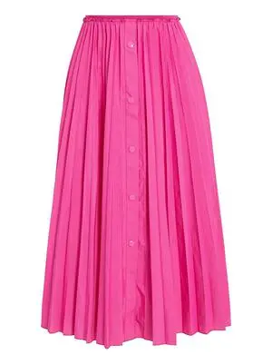 Red Valentino Pleated Cotton-blend Midi Skirt - Bright Pink