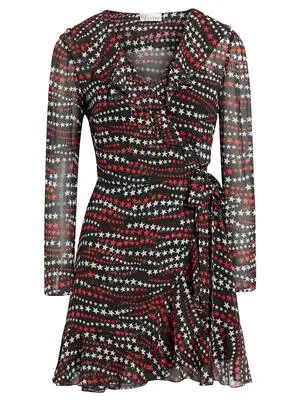Red Valentino Printed Chiffon Mini Wrap Dress - Black