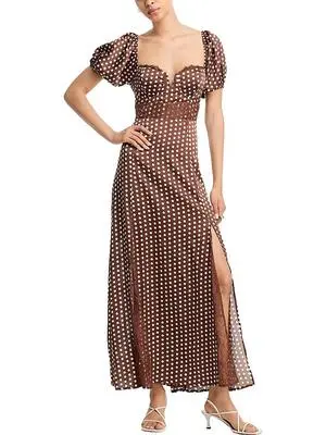 Aqua Polka Dot Lace Trim Dress - Brown/whit