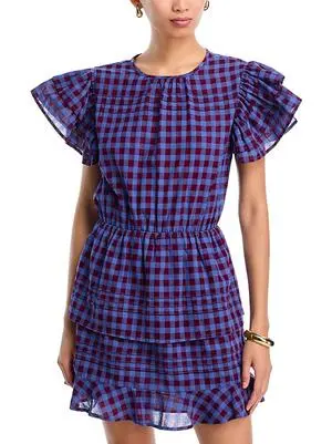 Aqua Plaid Mini Dress - Blue/red