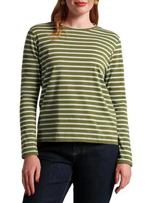 FRANCES VALENTINE Long Sleeve Striped T-shirt - Olive/light Blue