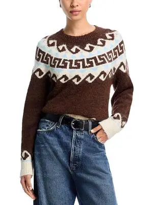 Aqua Crewneck Fair Isle Sweater - Brown