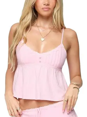EDIKTED Lacey Pleated Tank Top - Light-pink