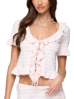 EDIKTED Janelle Striped Knit Top - Light Pink