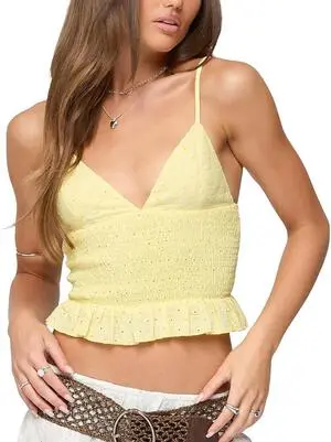 EDIKTED Evy Embroidered Peplum Top - Yellow