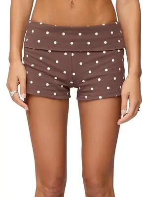 EDIKTED Polka Dot Foldover Shorts - Brown