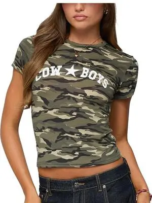 EDIKTED Camo Cowboys T-shirt - Olive