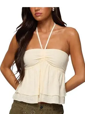 EDIKTED Layered Babydoll Halter Top - Cream