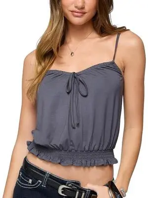 EDIKTED Tie Front Tank Top - Dark-gray