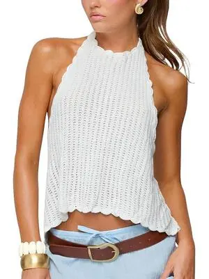 EDIKTED Ivey Backless Crochet Halter Top - White