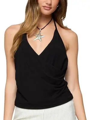 EDIKTED Carmel V-neck Halter Top - Black