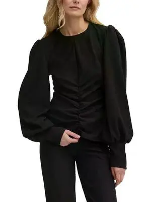 GESTUZ Balloon-sleeve Gathered Top - Black