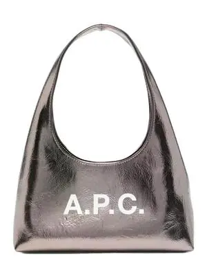 A.p.c. Small Metallic Shoulder Bag With Logo - Silver