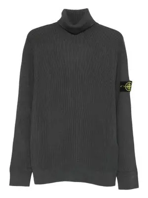 Stone Island Ribbed Wool Turtleneck Sweater - Grey