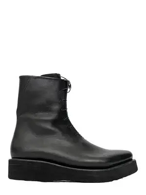 DEVOA Lace-up Leather Biker Boots - Black