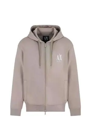 Armani Exchange Logo-embroidered Zip-up Hoodie - Neutrals