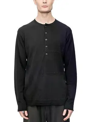 DEVOA Henley-neck Long-sleeve Sweater With Raw-edge Detailing - Black